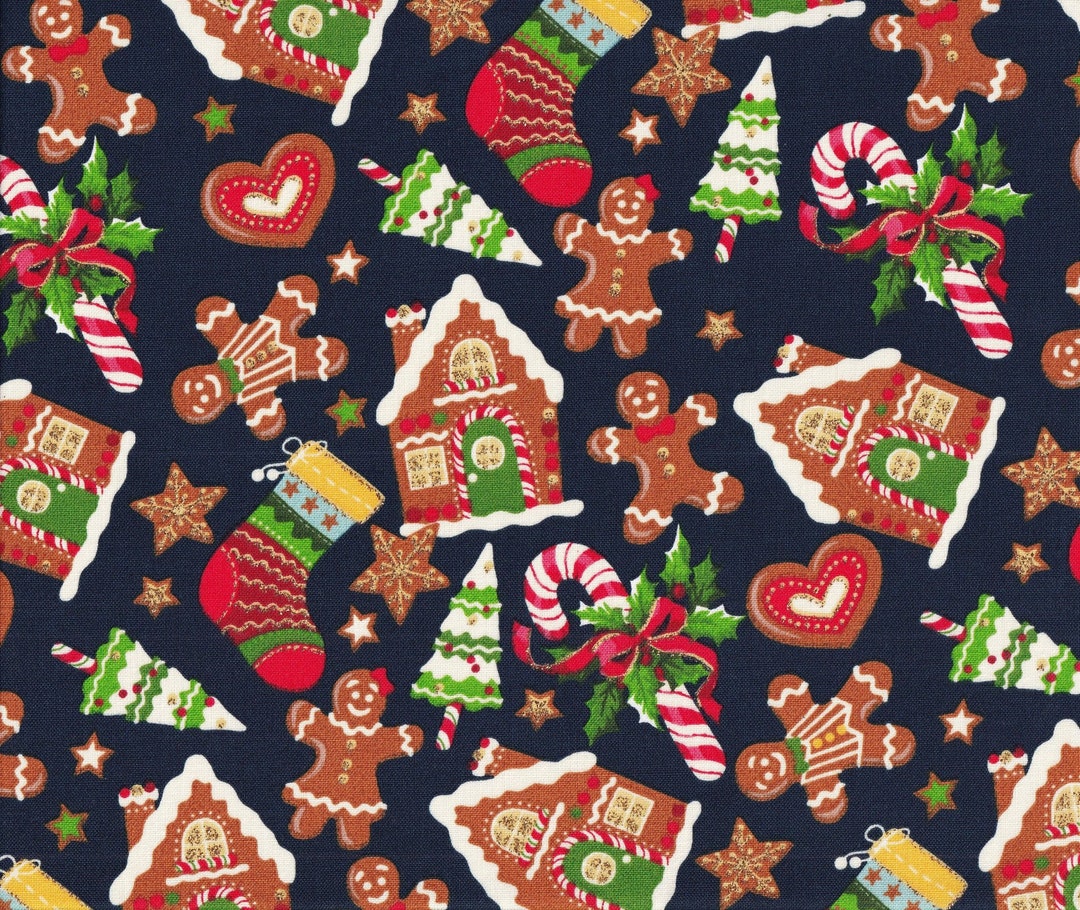 End of Bolt - Glitter Gingerbread Cookies Cotton Fabric by the 1/2 Yard ...