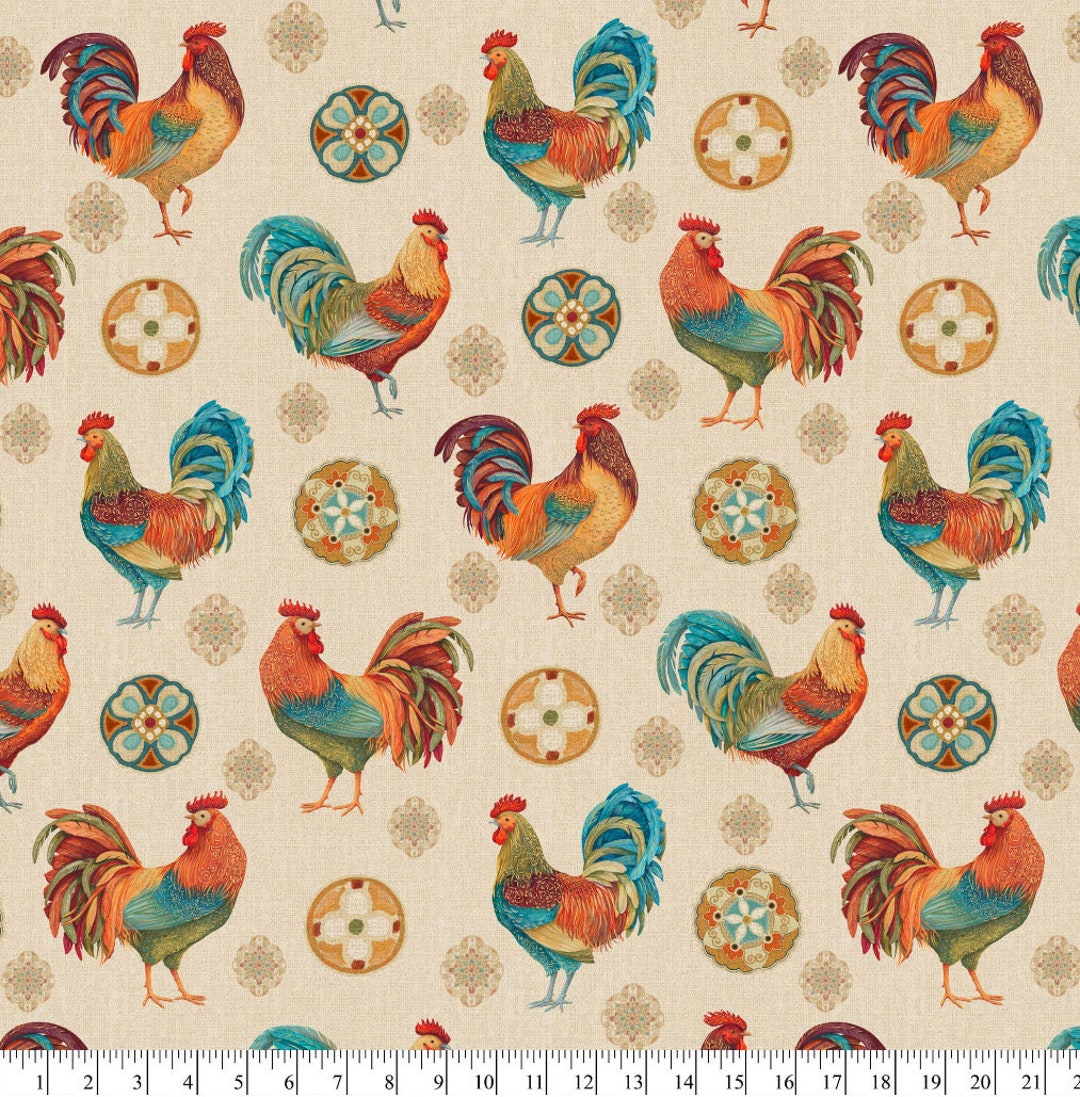 Rooster Medallion Cotton Fabric 100% Cotton by the Yard Fat Quarters - Etsy