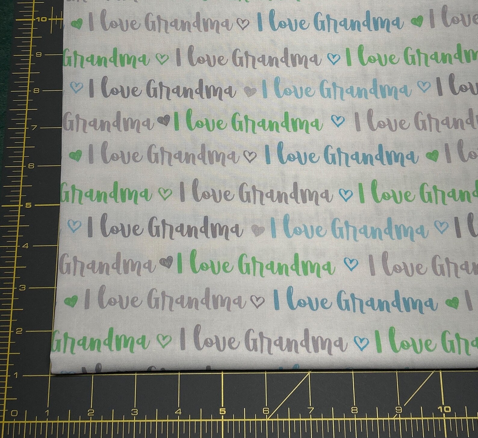 I Love Grandma Words Blue Green Gray on White - Fat Quarters - 100% ...