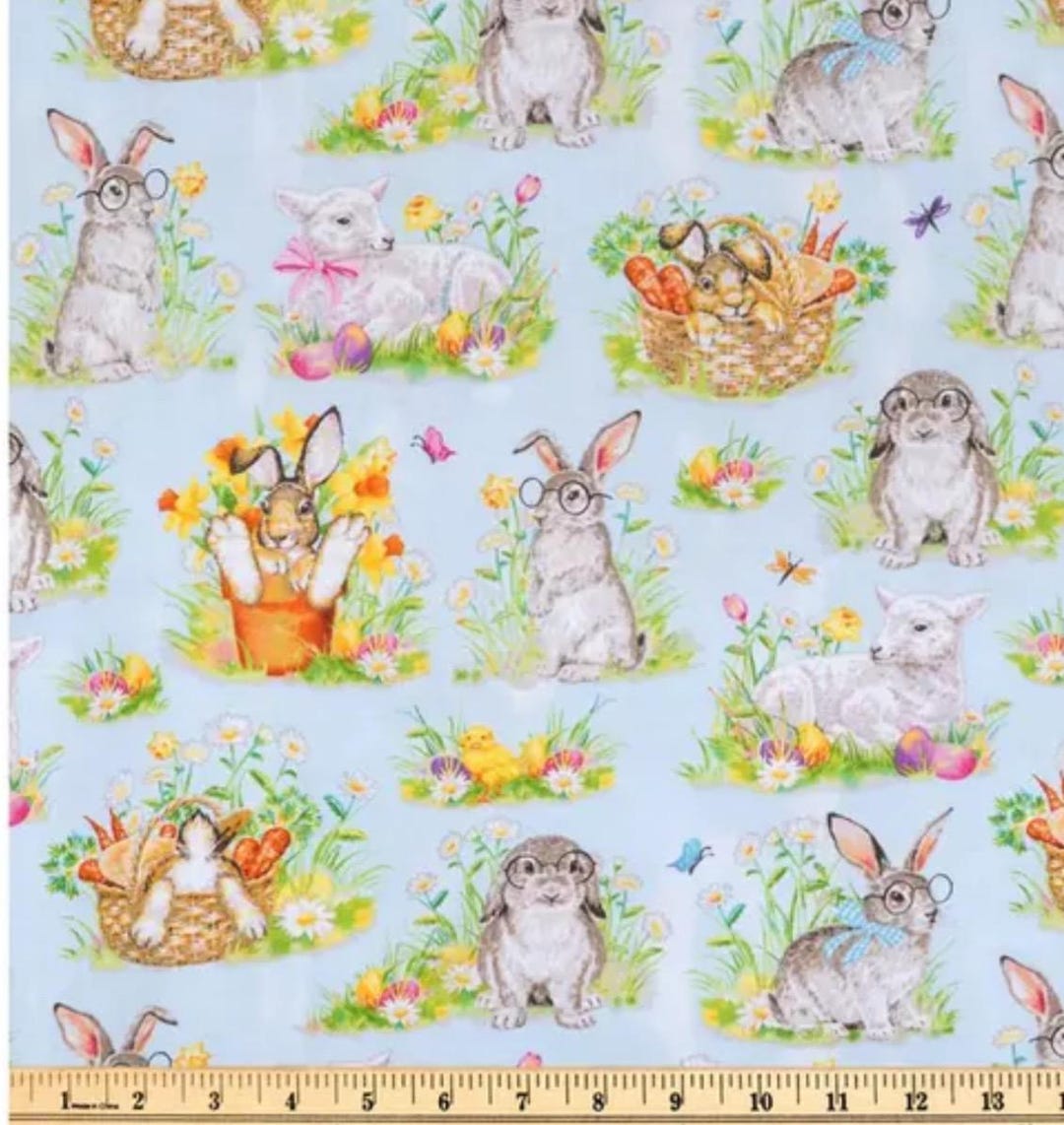 Easter Animals Bunnies Cotton Fabric- Fat Quarters- 100% Cotton ...
