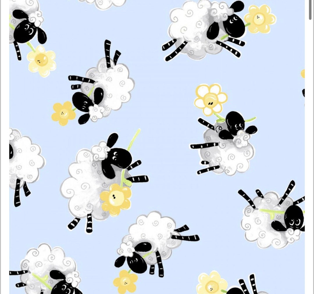 Lewe the Ewe Light Blue Susybee Fabrics- 100% Cotton - by the 1/2 Yard ...