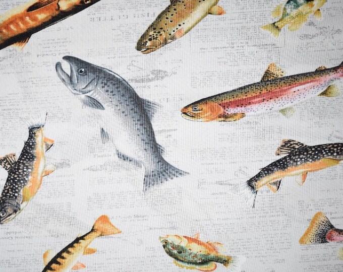 Fish on Print Cotton Fabric- by the Yard, Quarter Cuts, Continuous Cuts ...