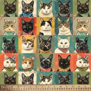 Grid Cats Cotton Fabric - 100% Cotton- Continuous Cuts - DX-7066-5C-1 ...