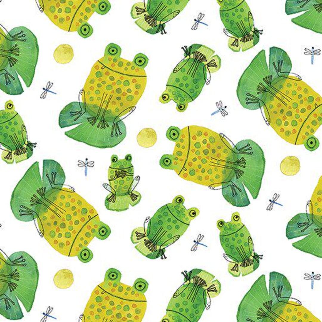 Frogtastic Cotton Fabric- Continuous Cuts- 100% Cotton- Frogs -tossed ...