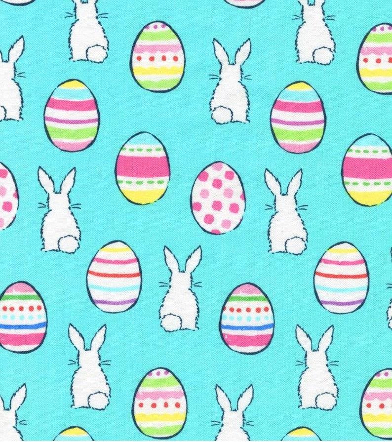 Easter Eggs and Bunny Tails Cotton Fabric Fat Quarters 100% Cotton by ...