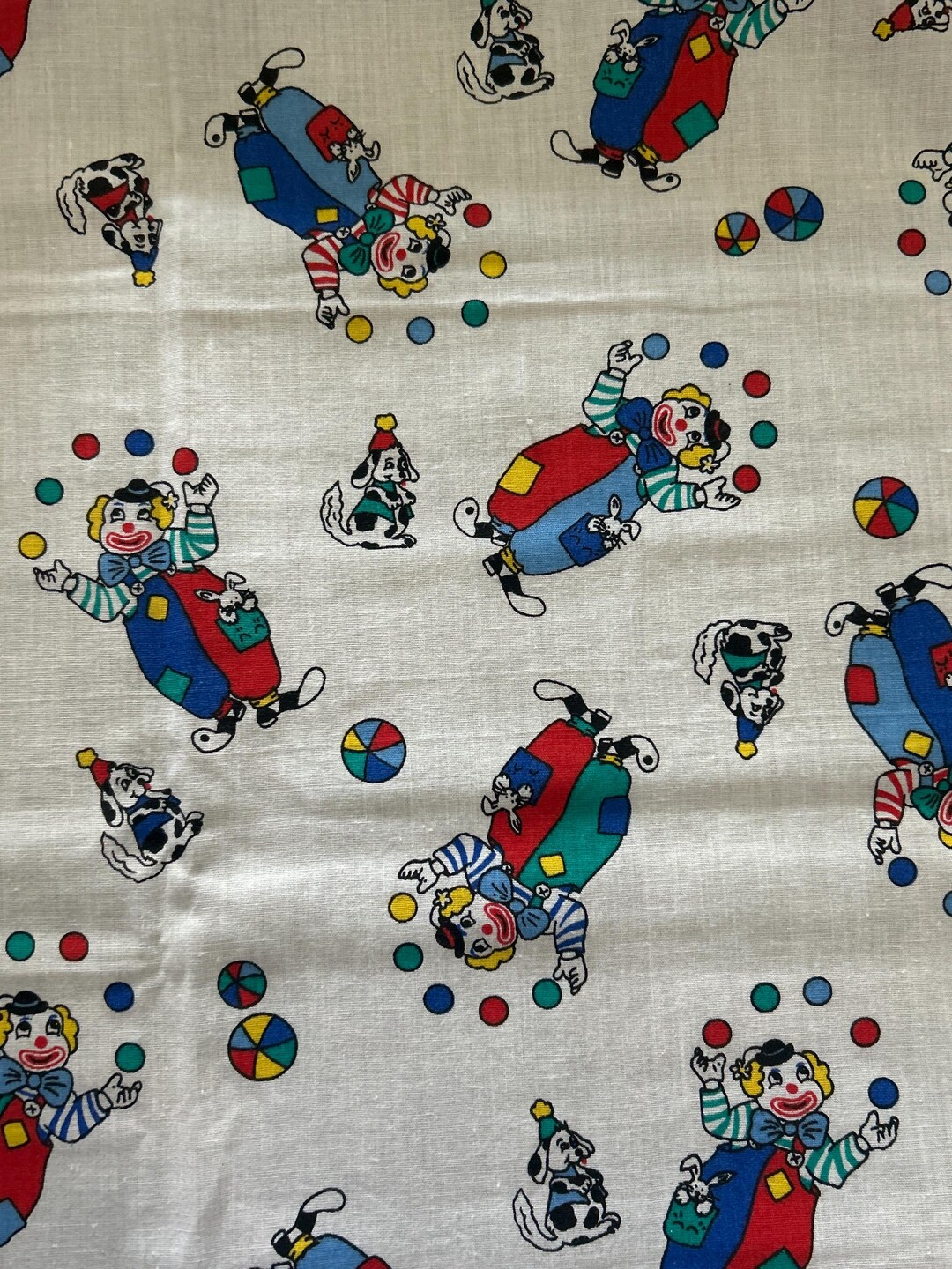 Vintage Clowns Cotton Fabric - by the 1/4 Yard, 1/2 Yard, Continuous ...