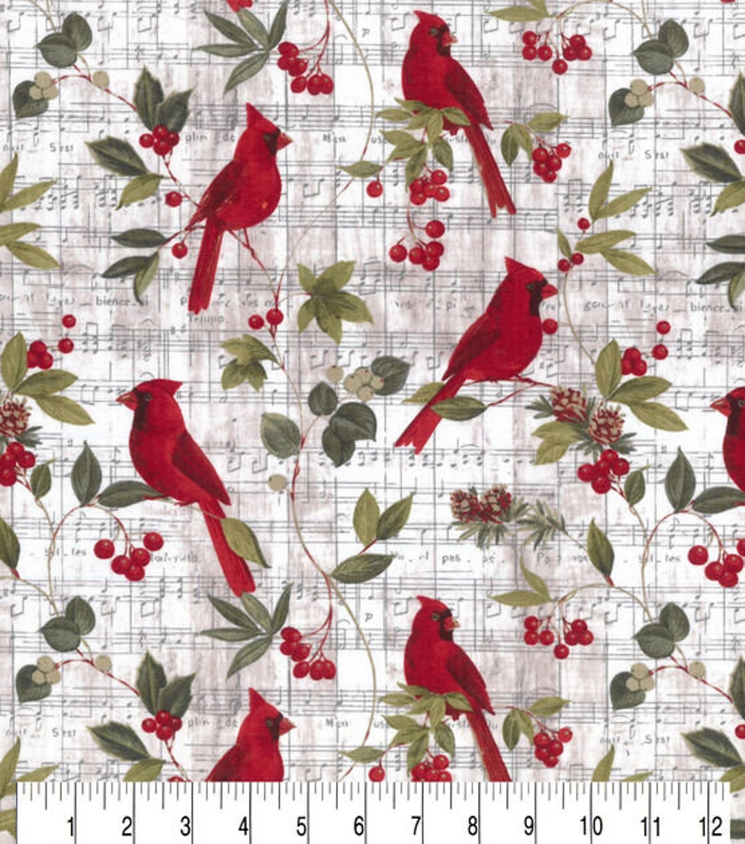 Cardinals on Music Christmas Cotton Fabric - Fat Quarters - by the 1/4 ...