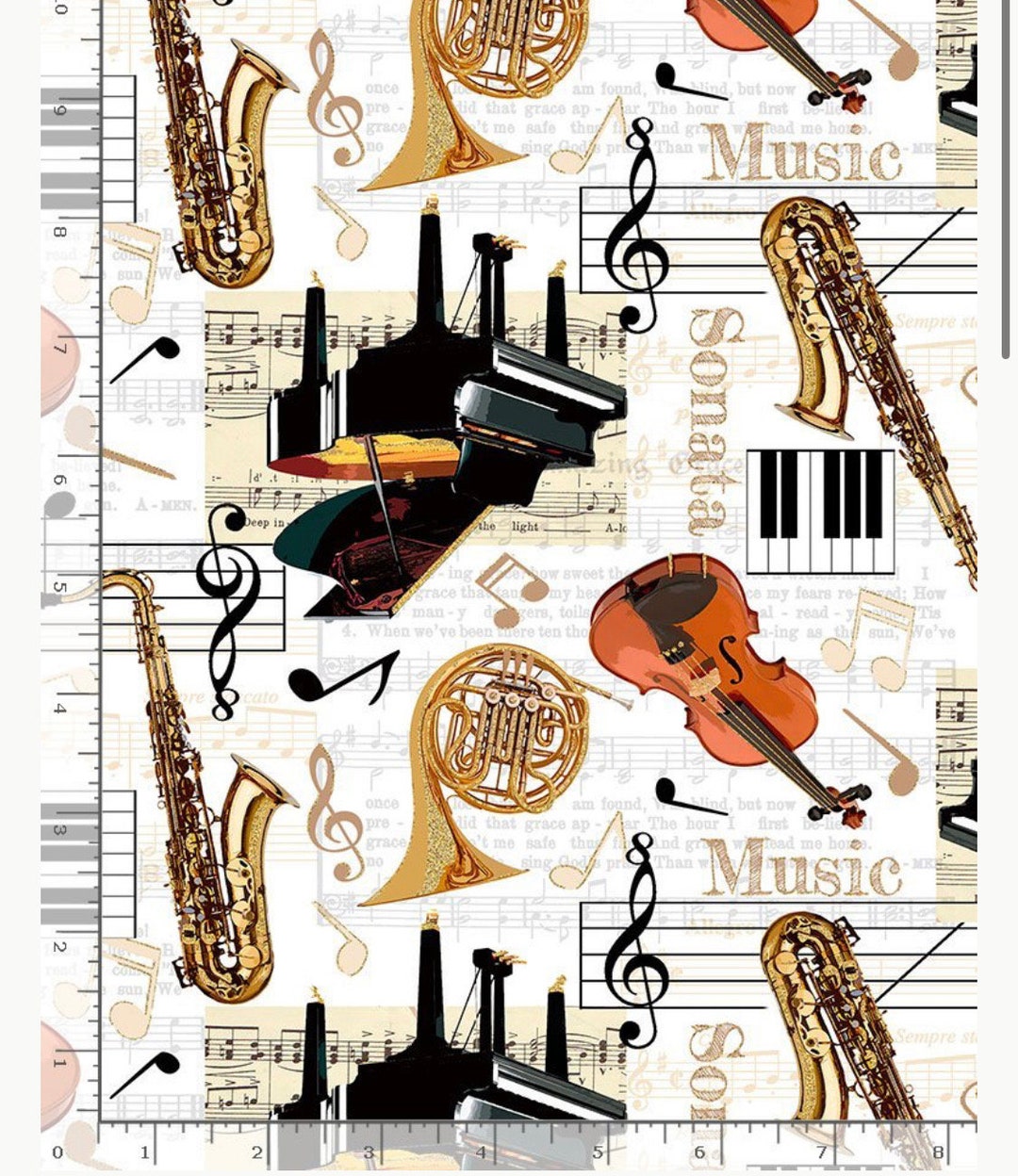Instruments on Sheet Music Metallic Accent Timeless Treasures Fat ...