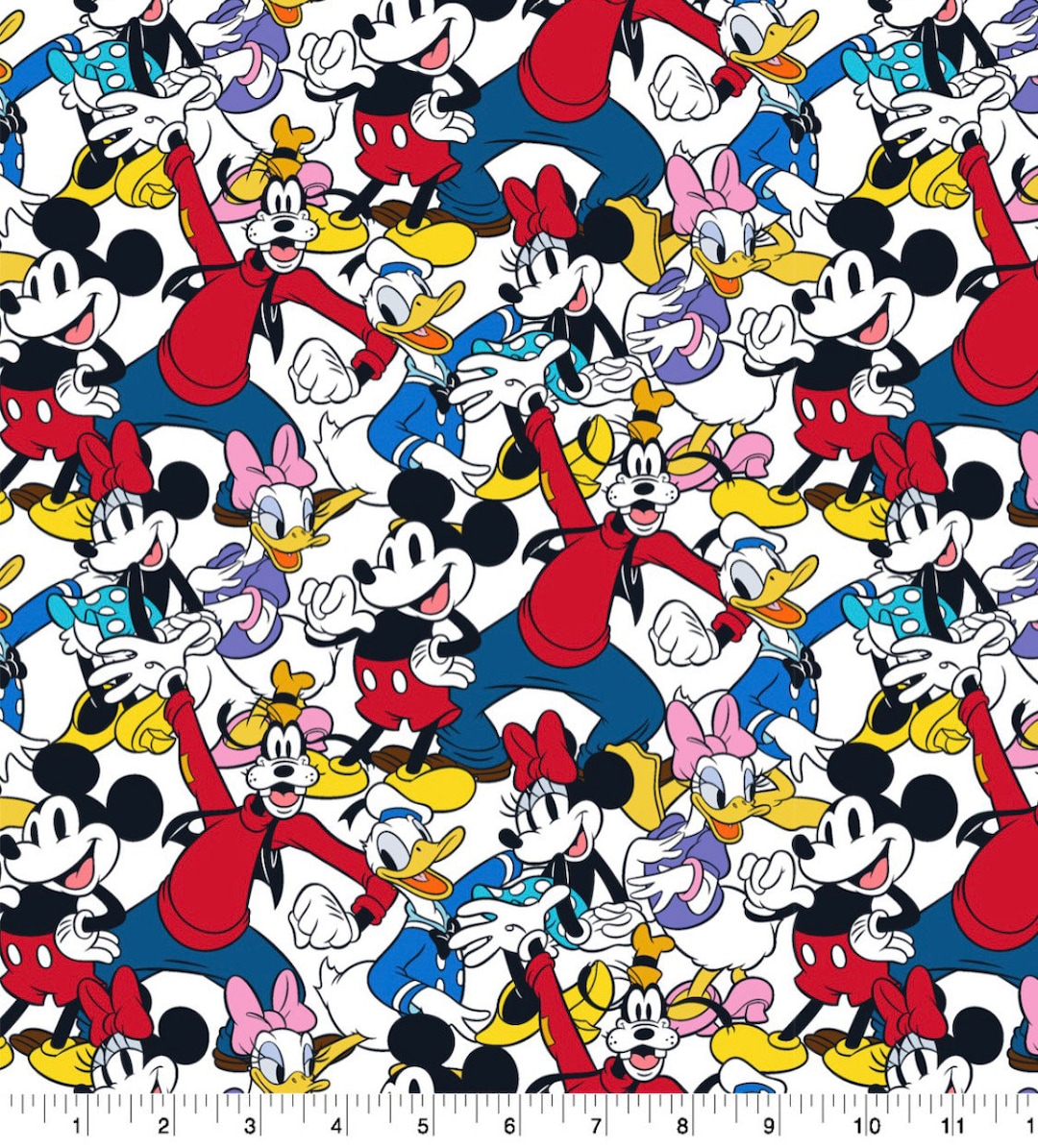 Mickey Mouse Retro With Buddies Cotton Fabric - 1/4 Yard, 1/2 Yard ...