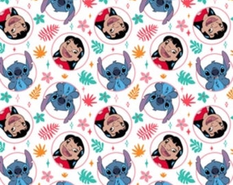 LILO and Stitch Pineapple Toss on Pink Cotton Fabric 1/4 Yard, 1/2 Yard ...