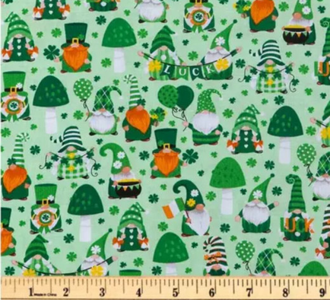 Luck Gnomes St. Patricks Day Gnomes Cotton Fabric - Gnome Cotton Fabric ...