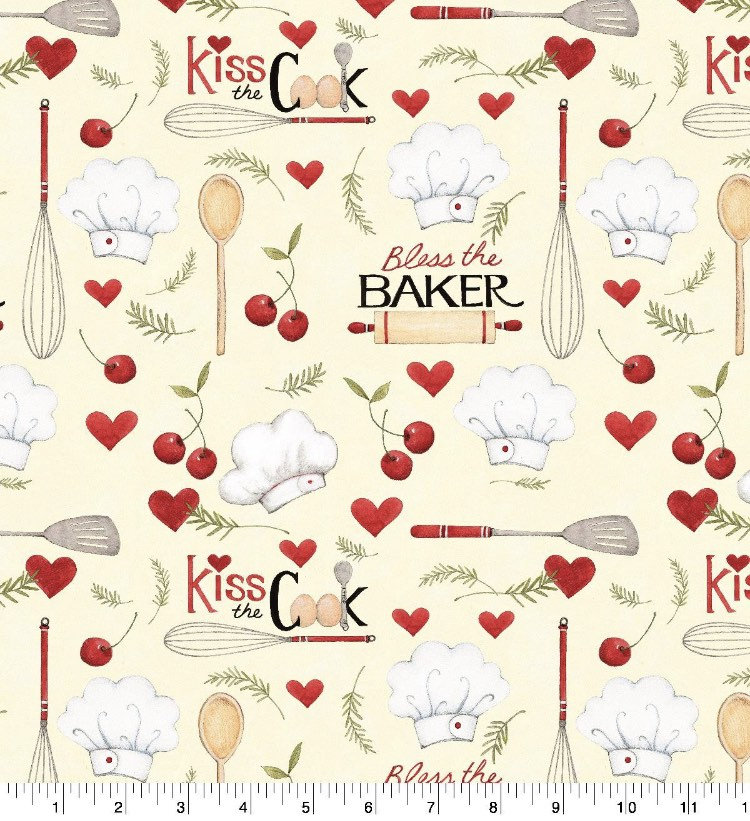 Bless the Baker Kiss the Cook Cotton Fabric- Fat Quarters - 1 Yard ...