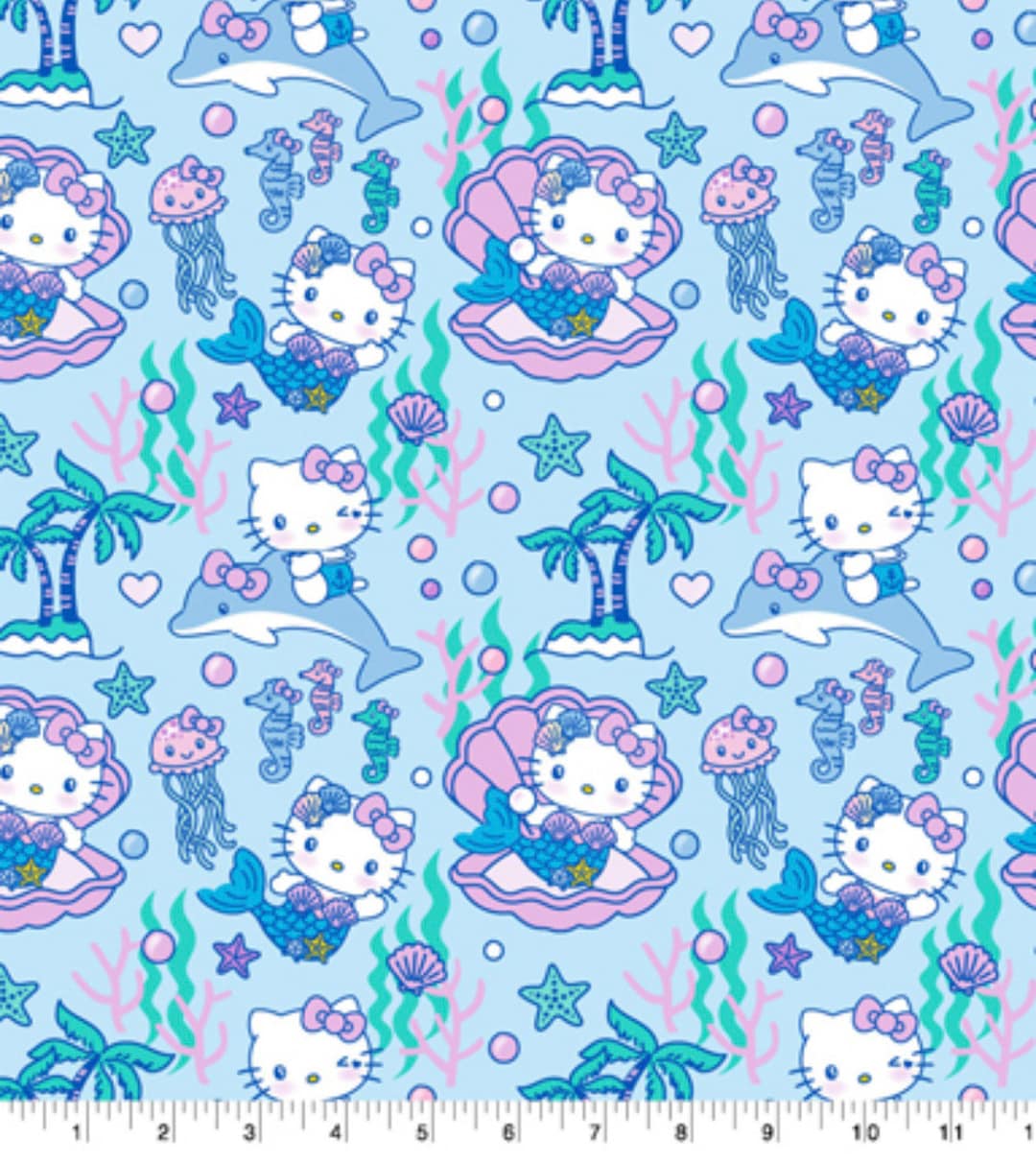 Hello Kitty Mermaid Fabric - 1/4 Yard, 1/2 Yard, - Fat Quarter - 100% ...