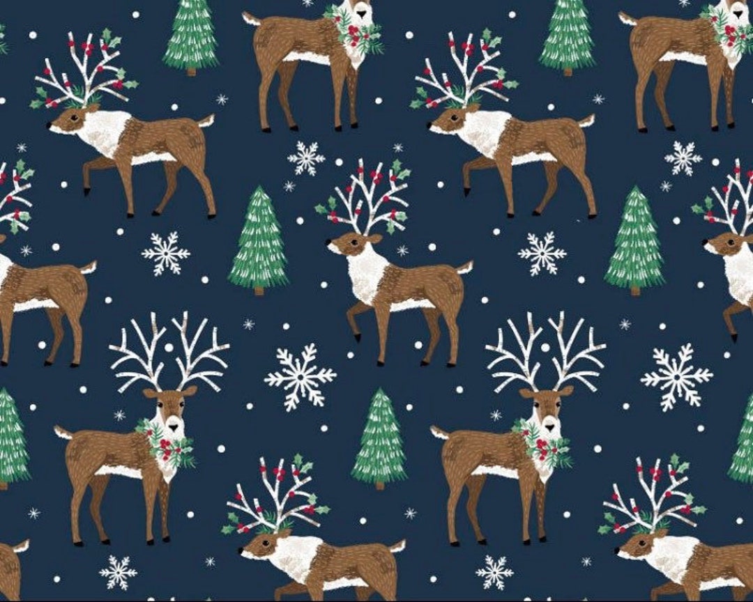 Christmas Reindeer and Trees- Cotton Fabric by the 1/2 Yard & Fat ...