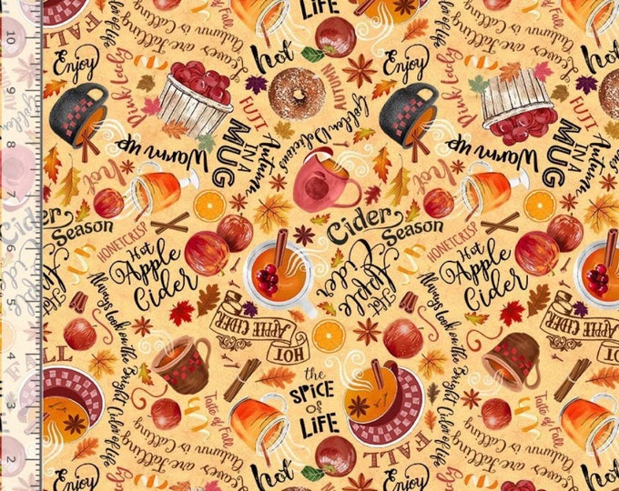 Fall Apple Cider and Text Cotton Fabric-fat Quarters - by the 1/2 Yard ...