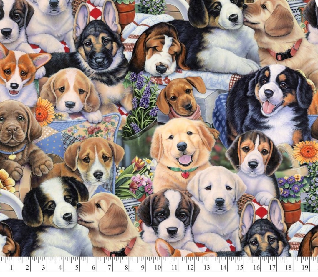 Stacked Dogs Cotton Fabric- 100% Cotton/ by the Yard- Fat Quarters ...