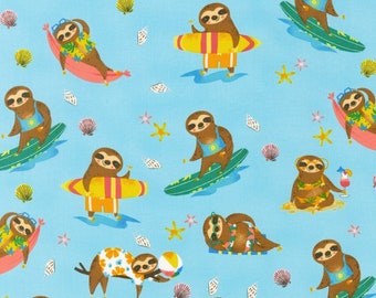 Blue Sloths Illustration Fabric Sloth Cloth Small Scale by Bound ...