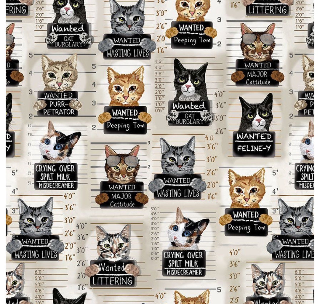 End of Bolt - Cat Mugshots Beige Cotton Fabric - 100% Cotton- Remnants ...