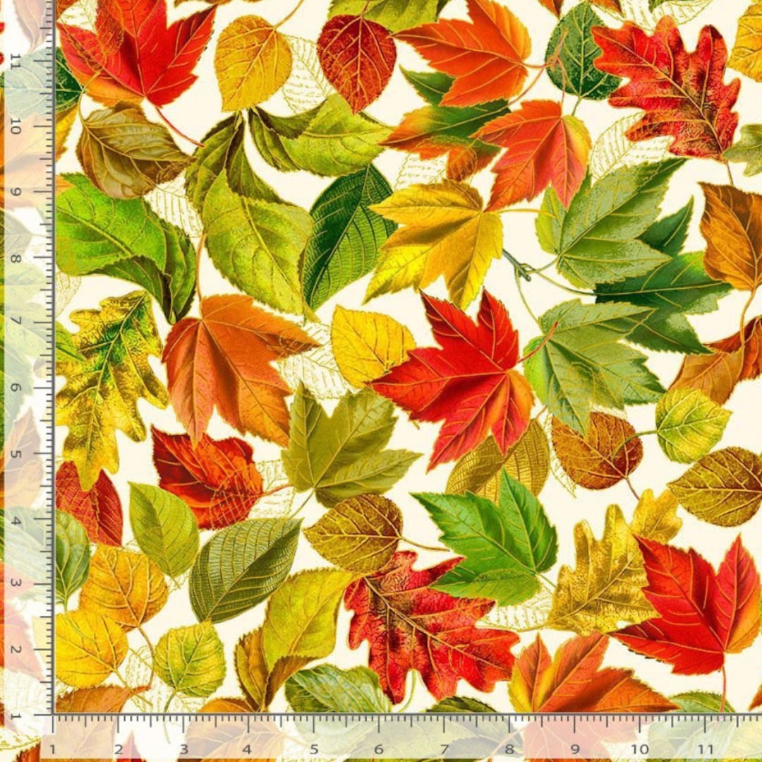 Metallic Fall Leaves Cotton Fabric-fat Quarters - by the 1/2 Yard- 100% Cotton - Autumn -HARVEST ...