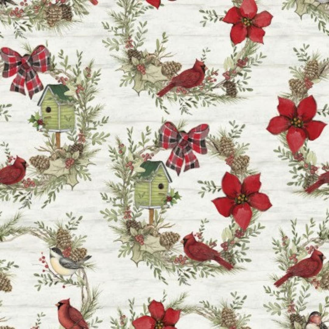 Cardinal Wreaths Christmas Fabric - Fat Quarters - by the 1/4 or 1/2 ...