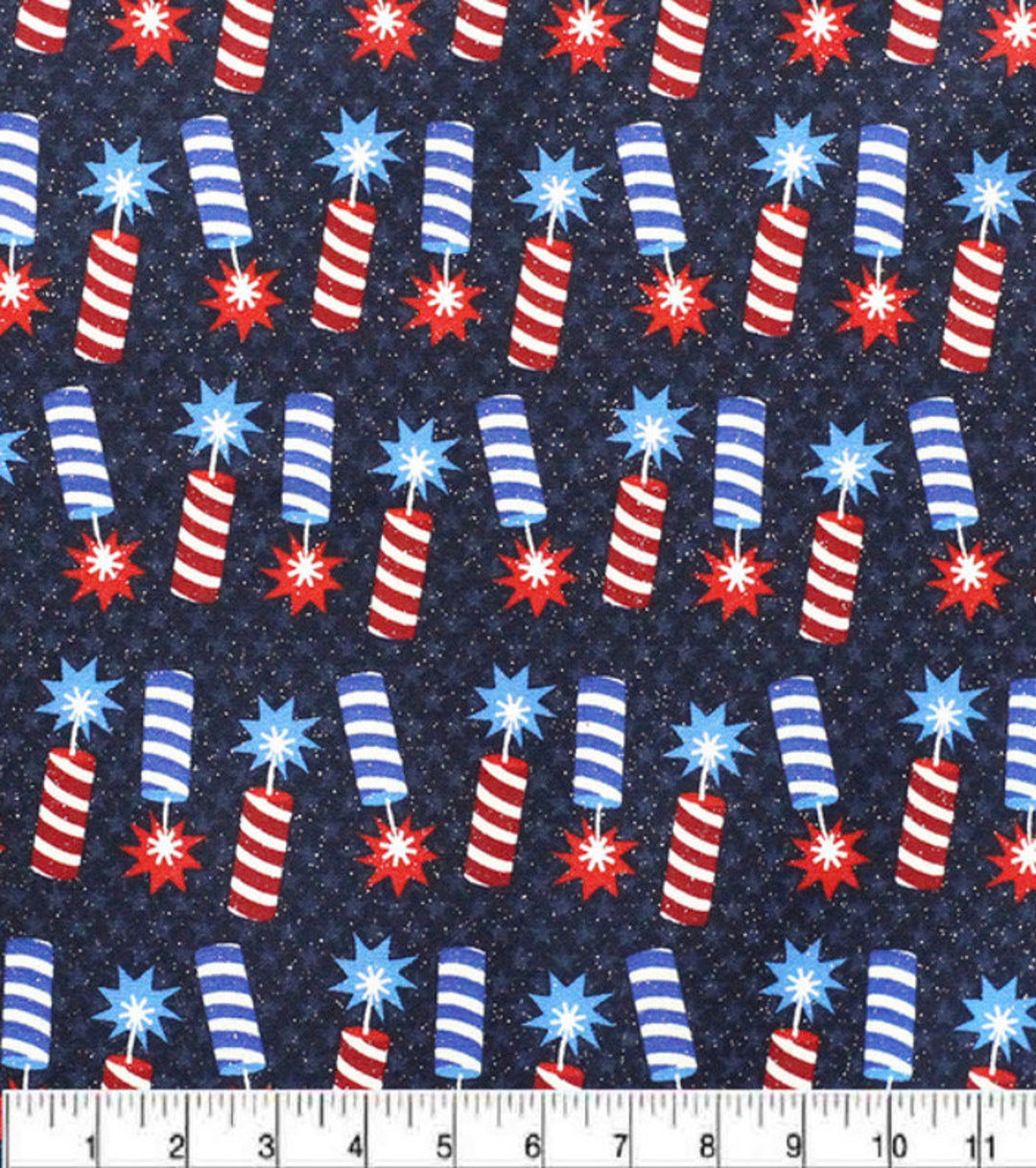 Tossed Firecrackers Glitter Accent Cotton Fabric- 1/4 Yard, 1/2 Yard ...