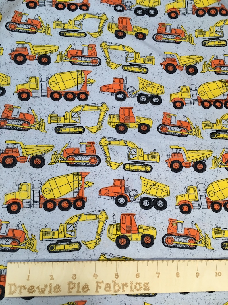 Construction Trucks on Gray Fabric- 100% Cotton - Ready Set Go! - Etsy