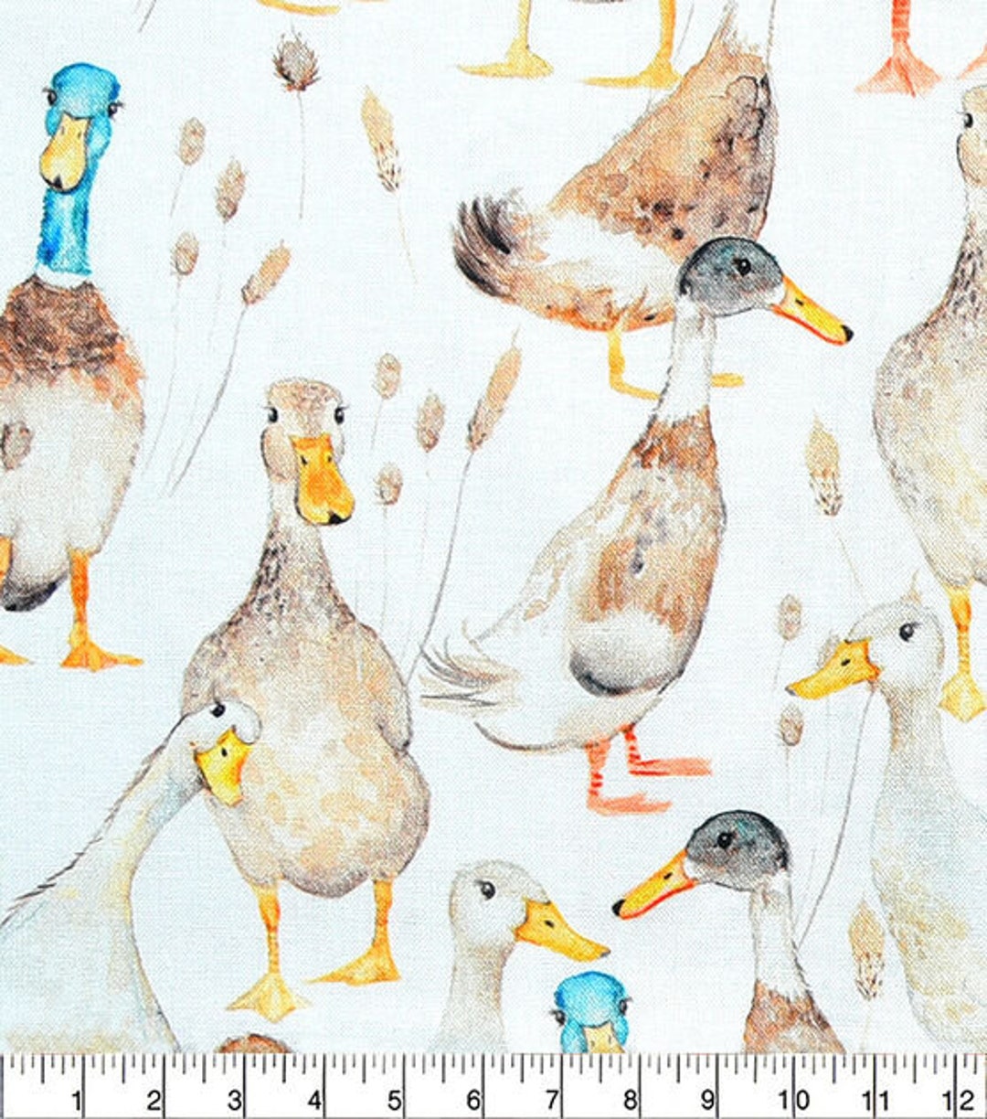 Ducks on Cream Cotton Fabric- Fat Quarters, by the 1/4 or 1/3 Yard ...