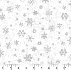 Snowflake Glitter Christmas Cotton Fabric Snowflakes on White- - Etsy