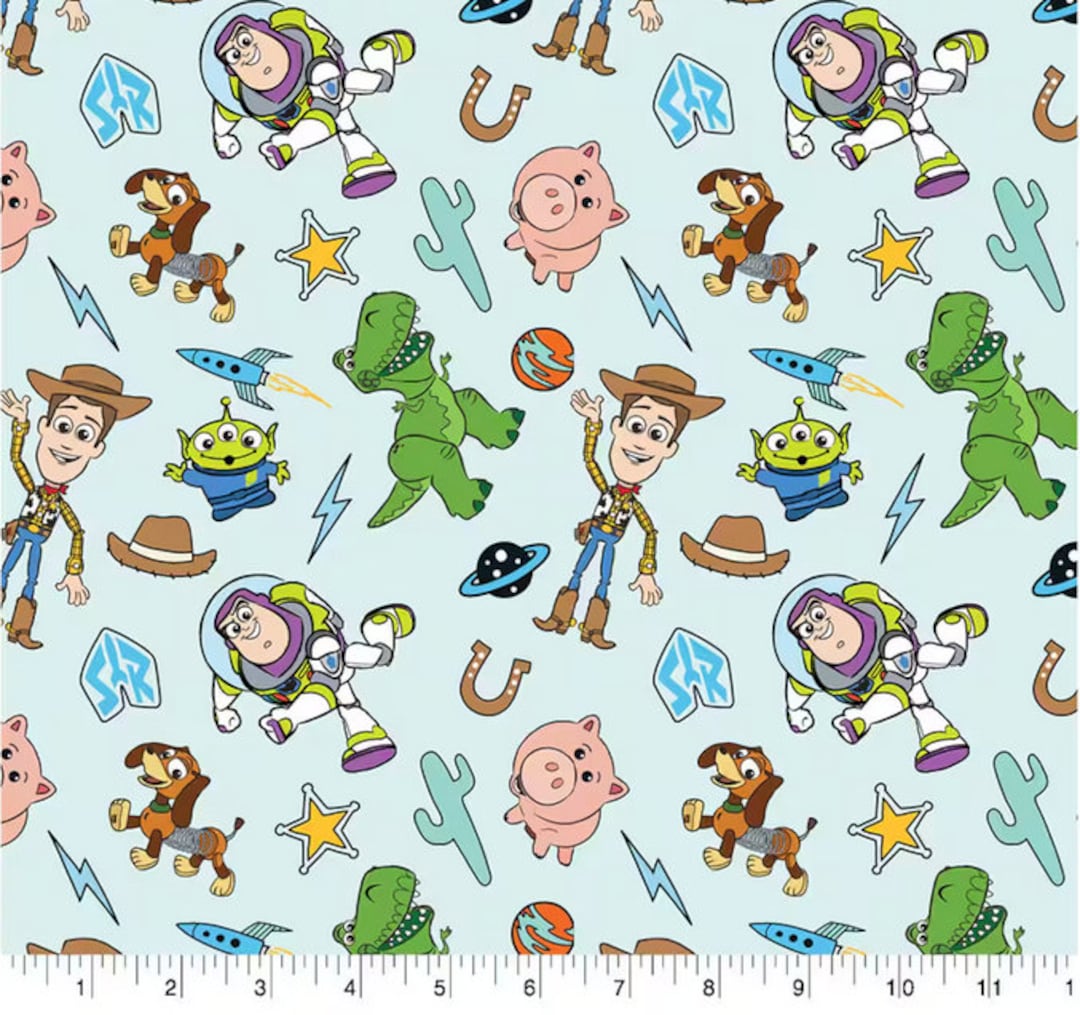 Disney Toy Story Icons on Light Blue Cotton Fabric - 1/4 Yard, 1/2 Yard ...