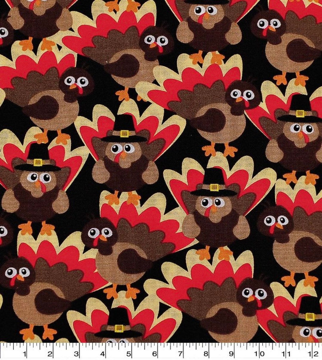Stacked Turkey Fabric - Thanksgiving- Fall- Autumn- 1/4 Yard, 1/2 Yard, Remnant - Fat Quarter ...