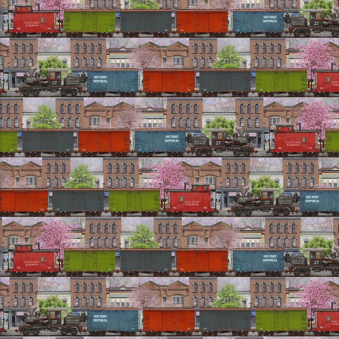 Steam Trains Cotton Fabric - Cut to Size - 100% Cotton - 3wishes Fabric ...