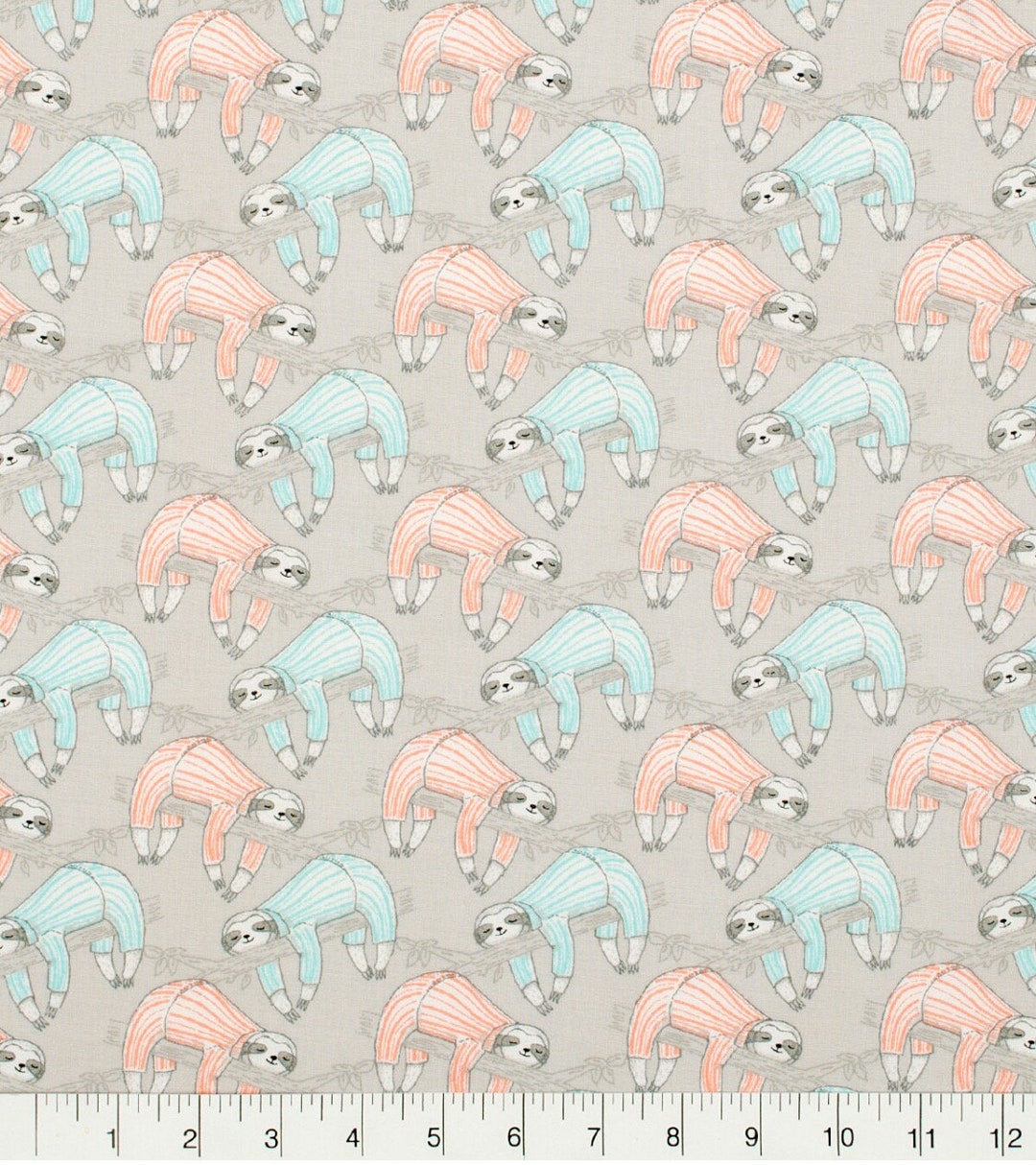 Sleeping Sloths Novelty 100% Cotton Fabric- Fat Quarters, by the 1/2 ...