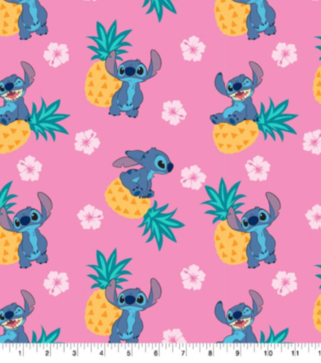 LILO and Stitch Pineapple Toss on Pink Cotton Fabric- 1/4 Yard, 1/2 ...