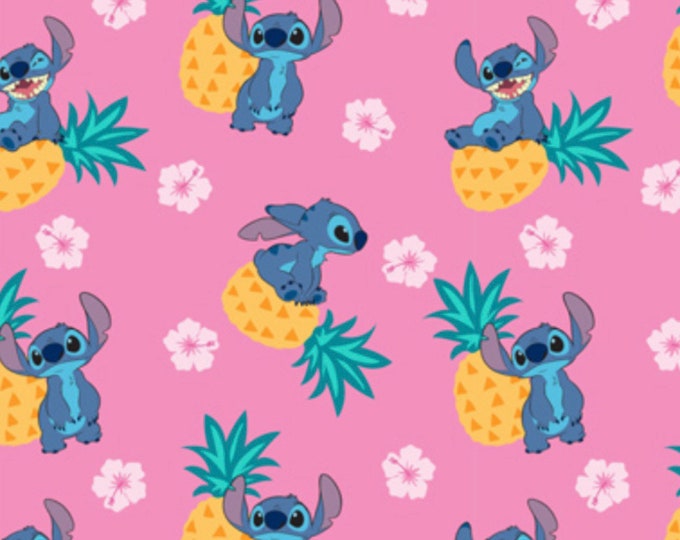 LILO and Stitch Pineapple Toss on Pink Cotton Fabric 1/4 Yard, 1/2 Yard ...