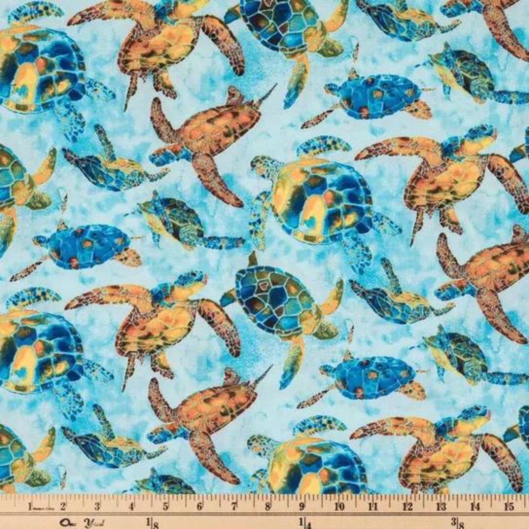 Sea Turtles Cotton Fabric- Fat Quarters, by the 1/4 or 1/2 Yard ...