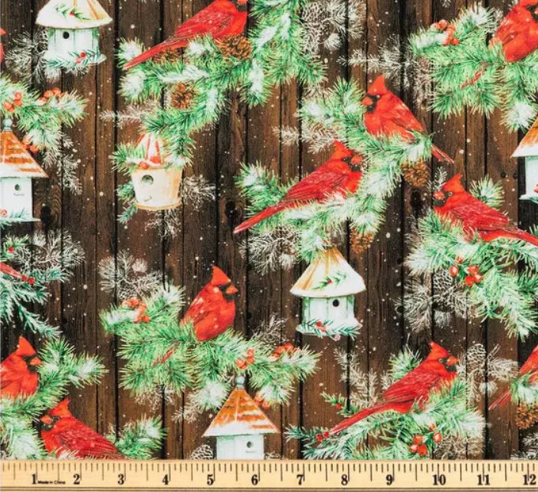Rustic Cardinals Christmas Cotton Fabric Fat Quarters by the 1/4 or 1/2 ...