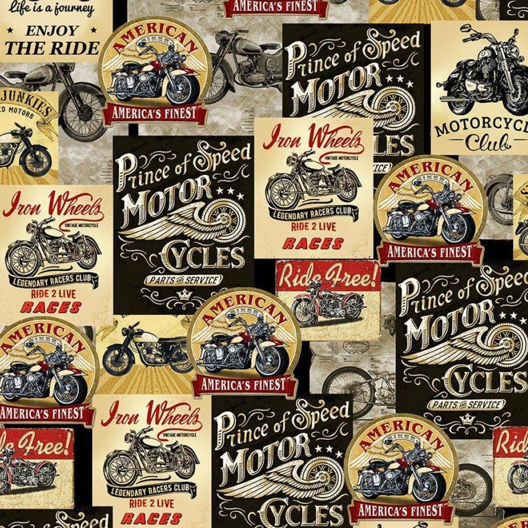 Vintage Motorcycle Cotton Fabric - 100% Cotton- Material- Timeless ...