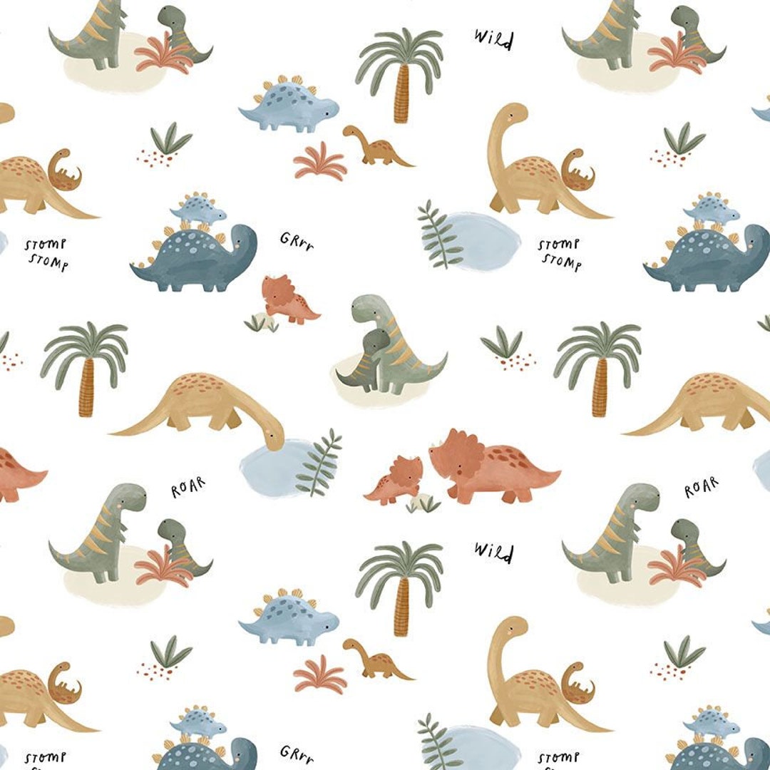 I Dig You Dinosaur Cotton Fabric by the 1/2 Yard. Cute Roar Continuous ...