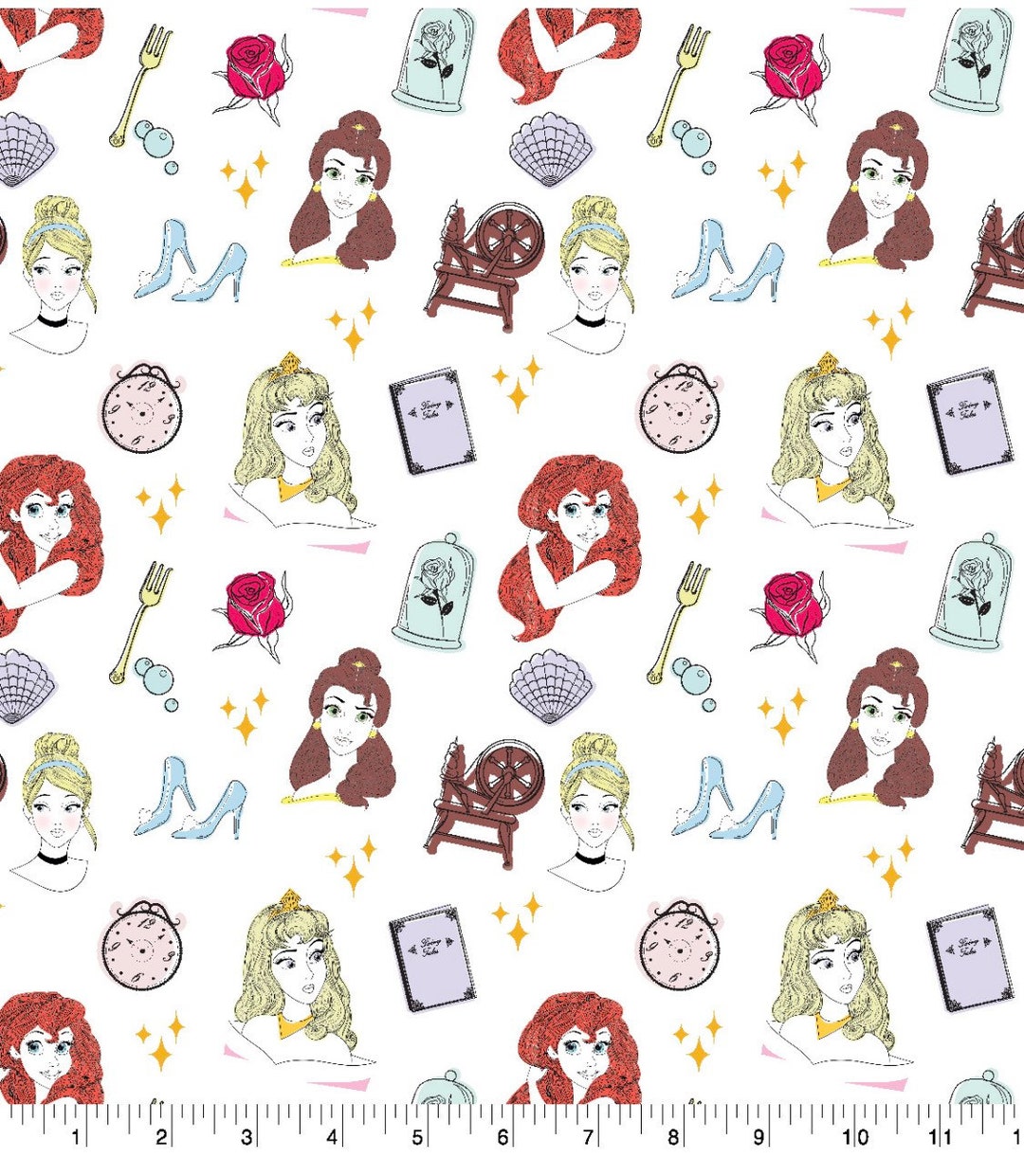 Disney Princess Metallic Icon Toss Fabric- 100% Cotton - 1/2 Yd, Fat ...