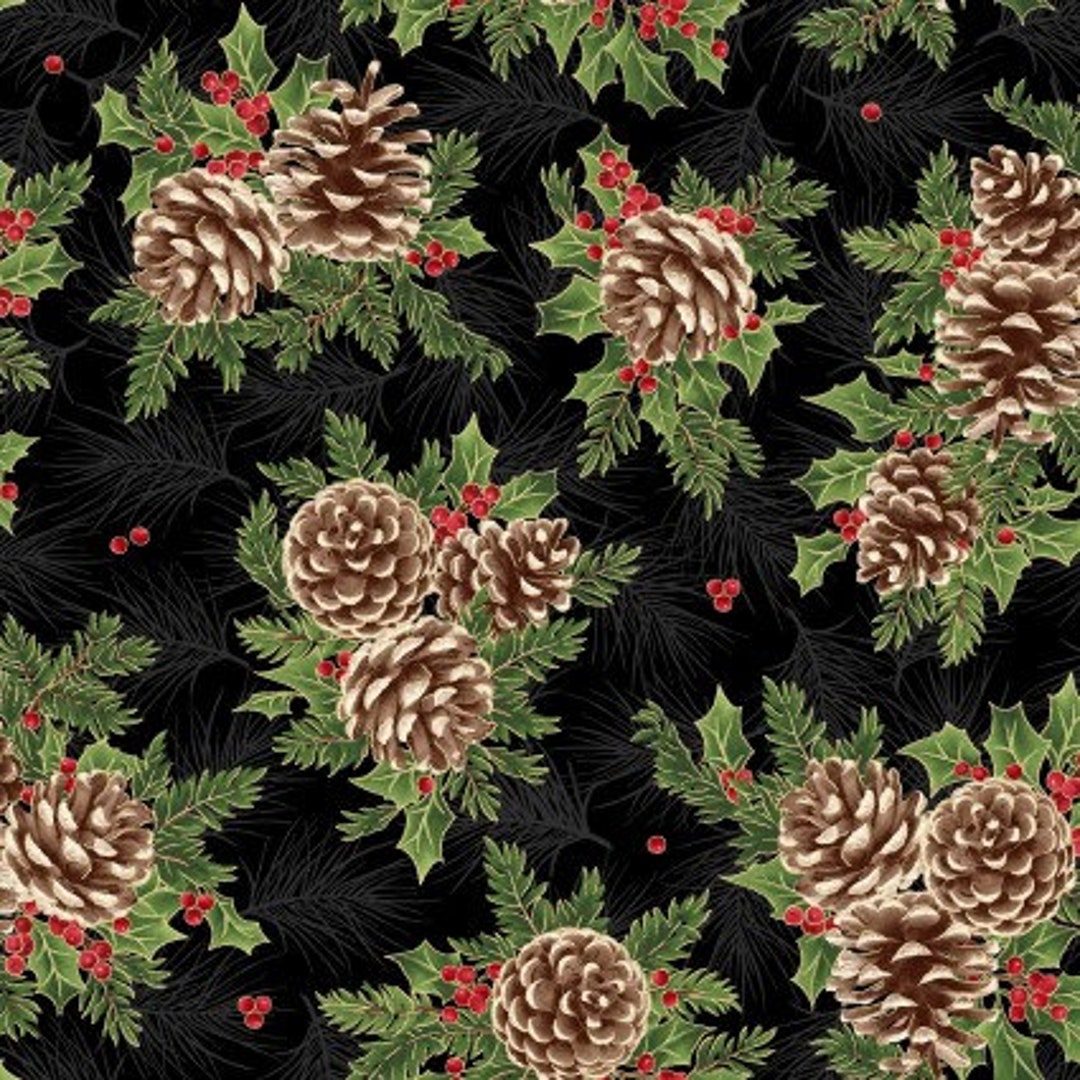 MASM10182-J Evergreen Bows Pinecone Metallic Cotton Fabric Continuous Cuts Maywood Studio - Etsy