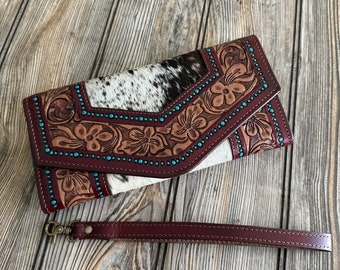 Western Hand Tooled Leather Wallet Purse, Leather Crossbody Purse ...