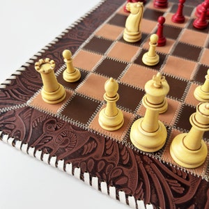 Handmade Leather Chess Board - Brown and Tan Checkerboard With ...