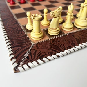 Handmade Leather Chess Board - Brown and Tan Checkerboard With ...