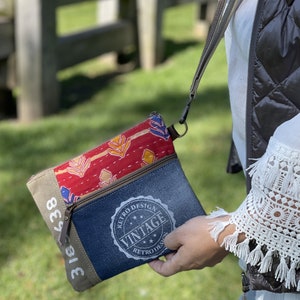 Retro Chic Upcycled Denim Clutch | Handmade Bohemian Pouch Bag - Etsy