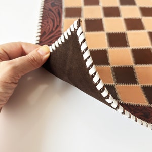 Handmade Leather Chess Board - Brown and Tan Checkerboard With ...