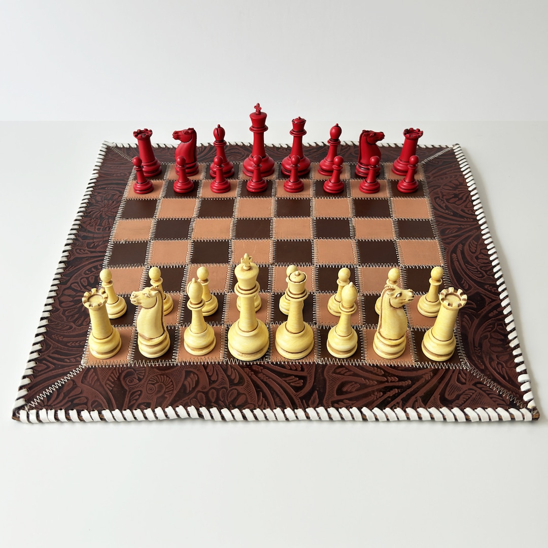 Handmade Leather Chess Board - Brown and Tan Checkerboard With ...
