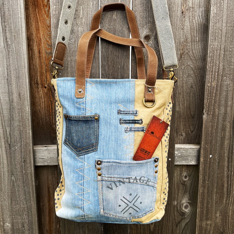 Upcycled Canvas Tote Messenger Shoulder Bag - Etsy