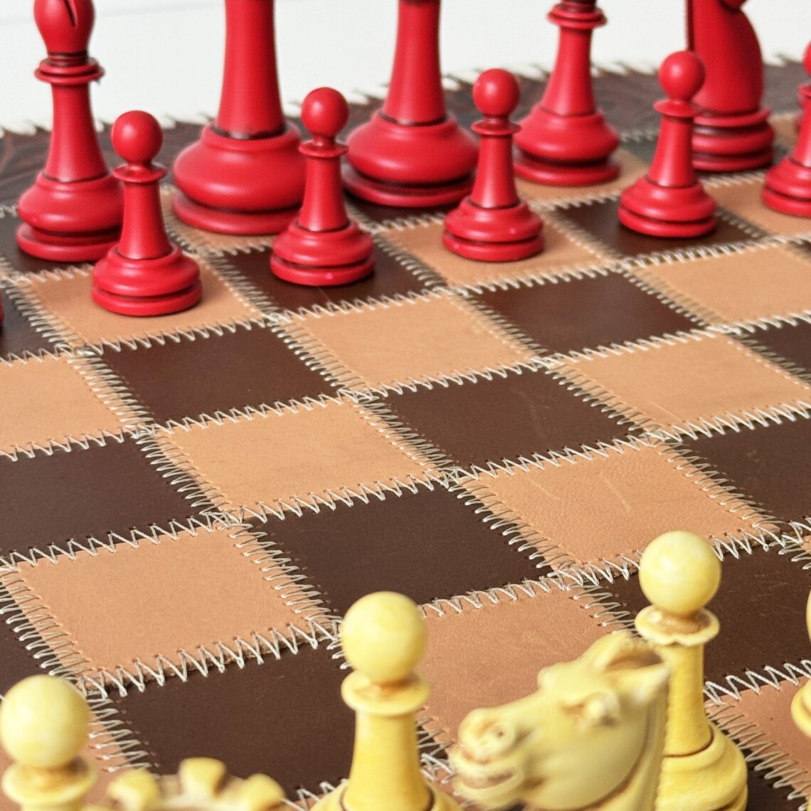 Handmade Leather Chess Board - Brown and Tan Checkerboard With ...