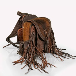 Crafted Cowhide Fringe Backpack | Western Style Statement Piece - Etsy