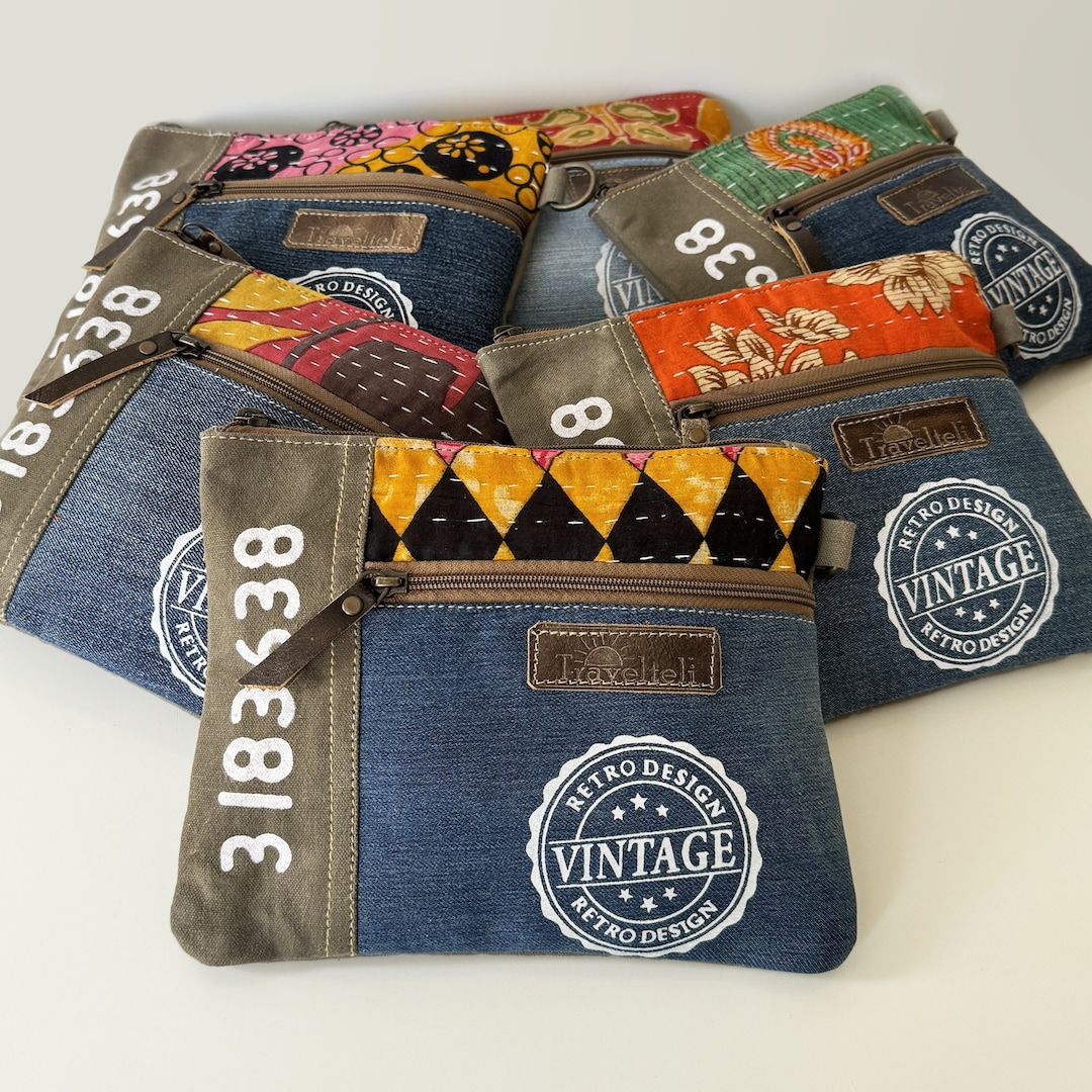 Retro Chic Upcycled Denim Clutch | Handmade Bohemian Pouch Bag - Etsy